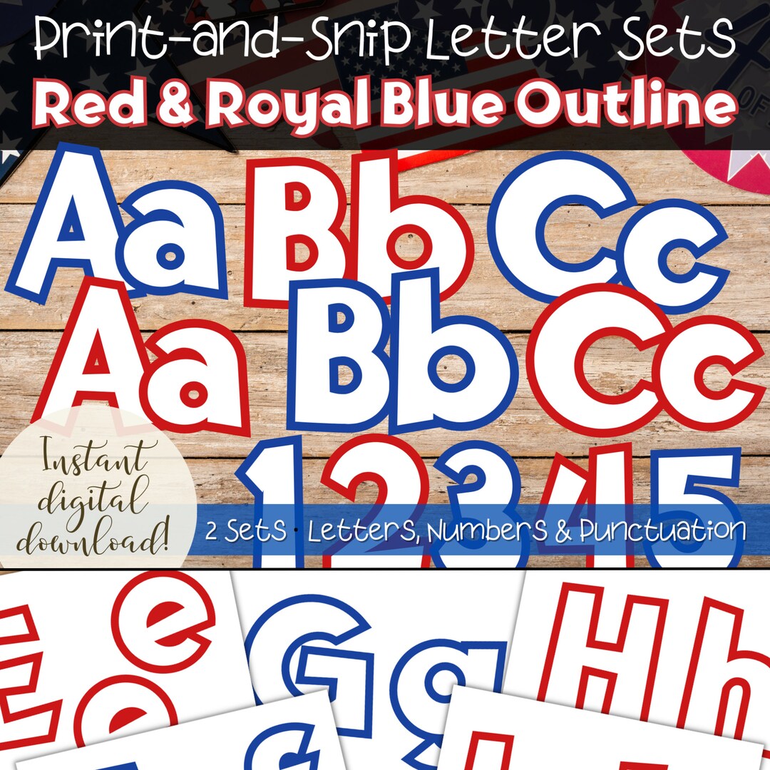 Red & Royal Blue Thick Outlined Bulletin Board Letter Sets | Printable ...
