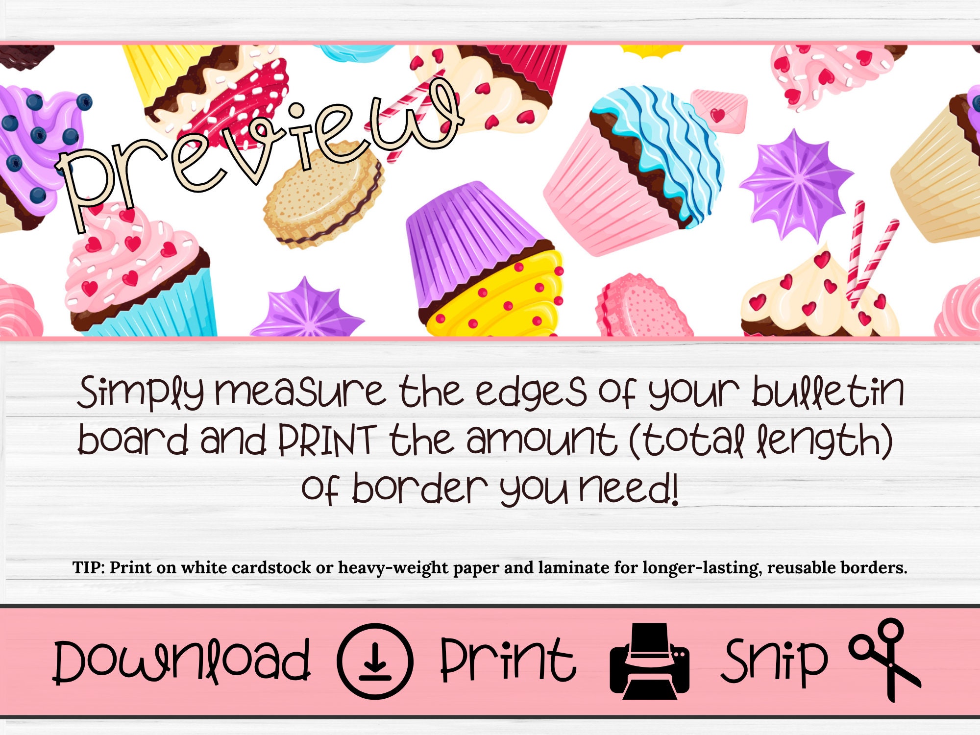 Valentine Cupcakes Printable Pink Bulletin Board Letters and - Etsy