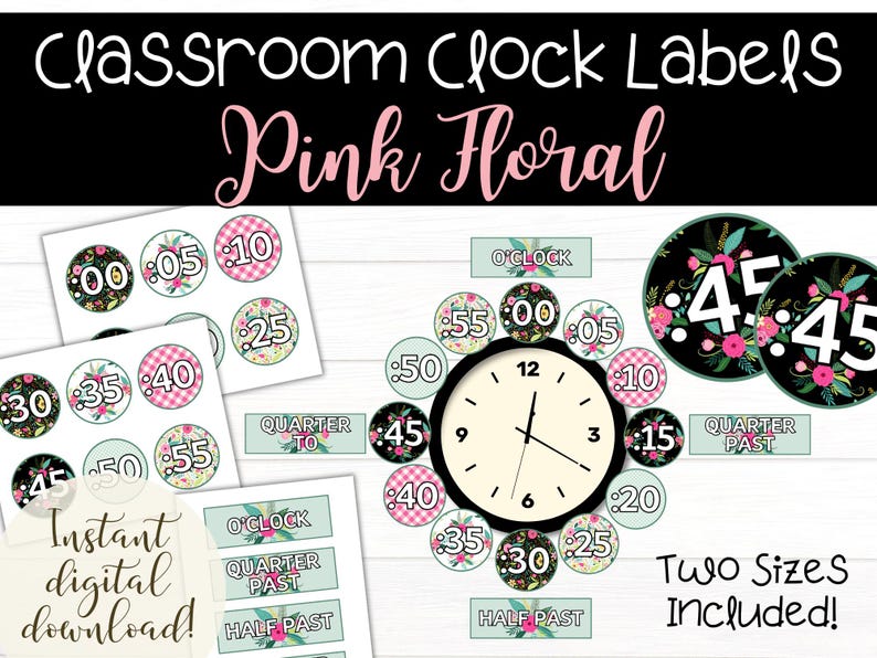 Pink Floral Clock Labels | Classroom Decor (digital Download) - Etsy