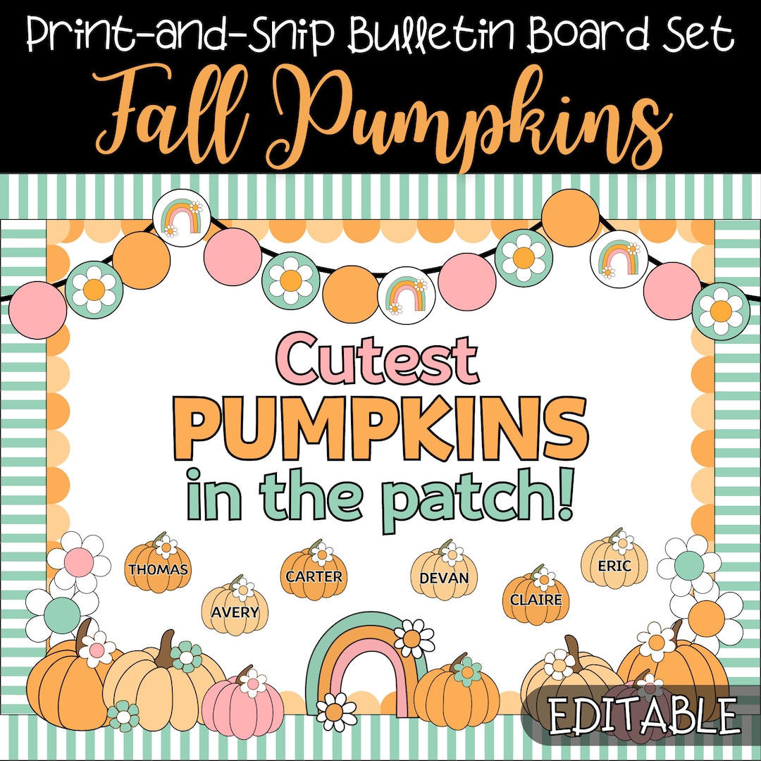 Fall Bulletin Board Kit | Boho Classroom Decor, Editable Pumpkins ...