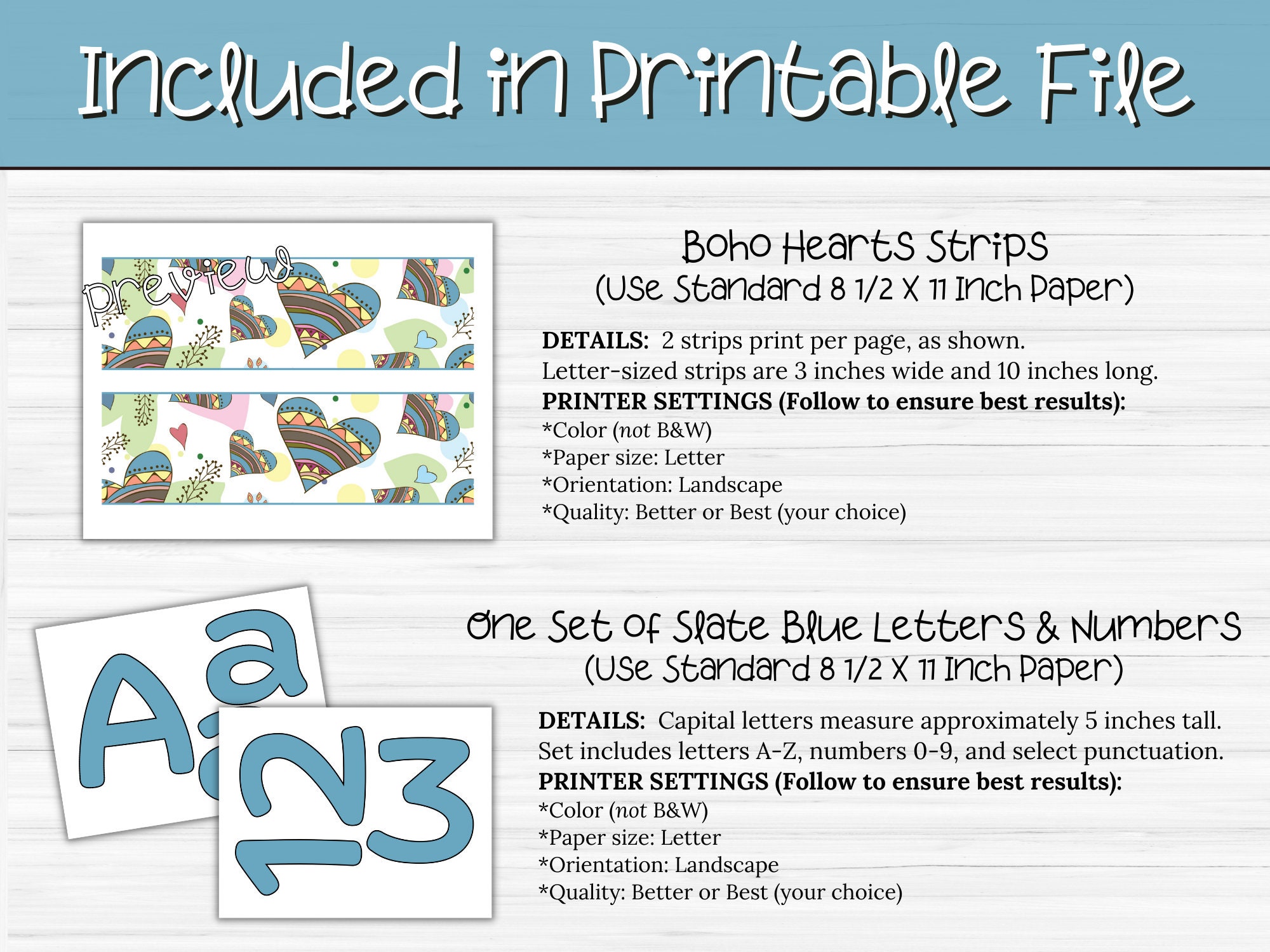 Printable Bulletin Board Border and Letter Set in Boho Hearts Pattern ...