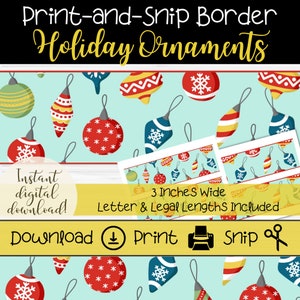 Printable Bulletin Board Border Strips Holiday Ornaments Border for ...
