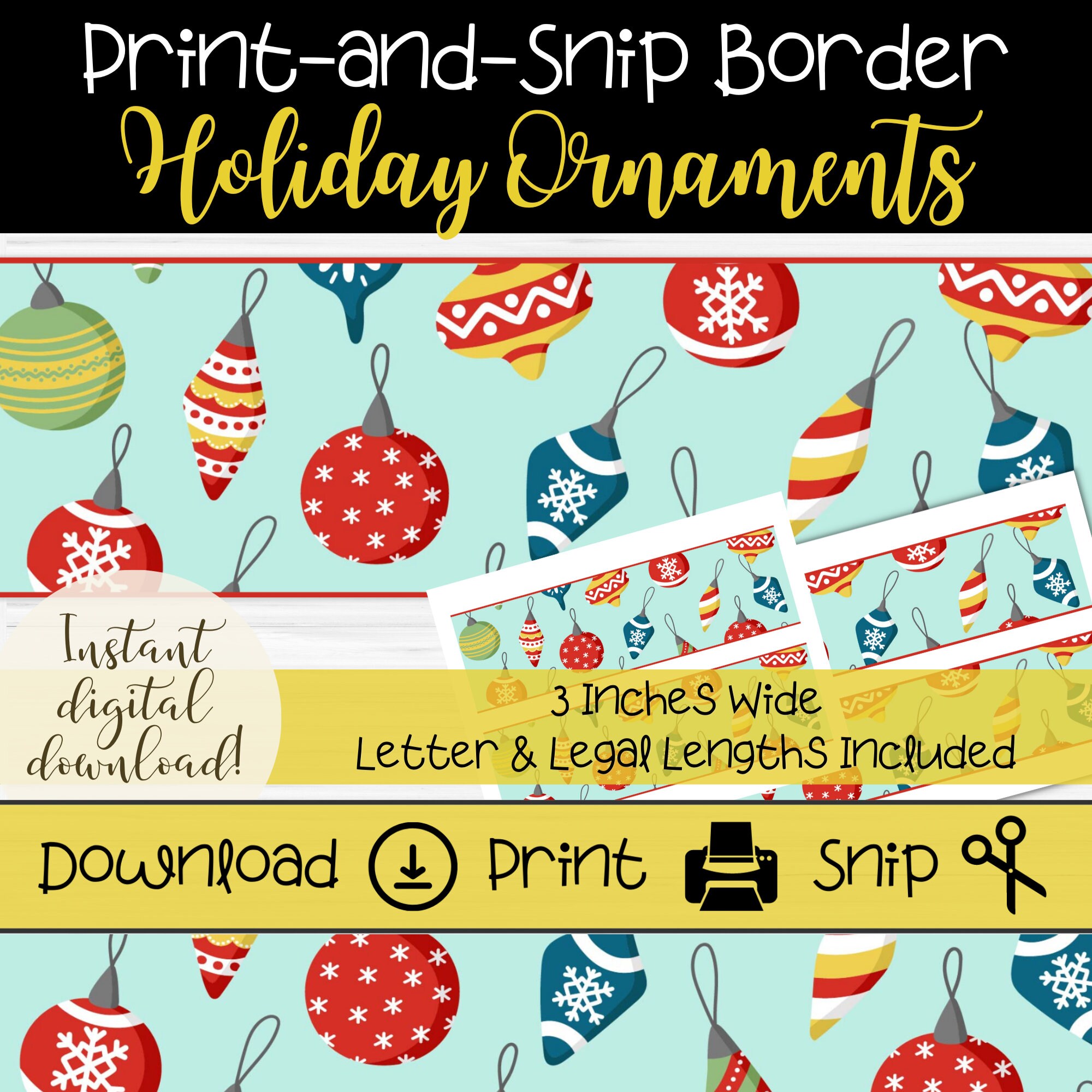 Printable Bulletin Board Border Strips Holiday Ornaments Border for ...