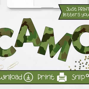 Printable Green Camouflage Pattern 5 Inch Bulletin Board Letter Set for ...