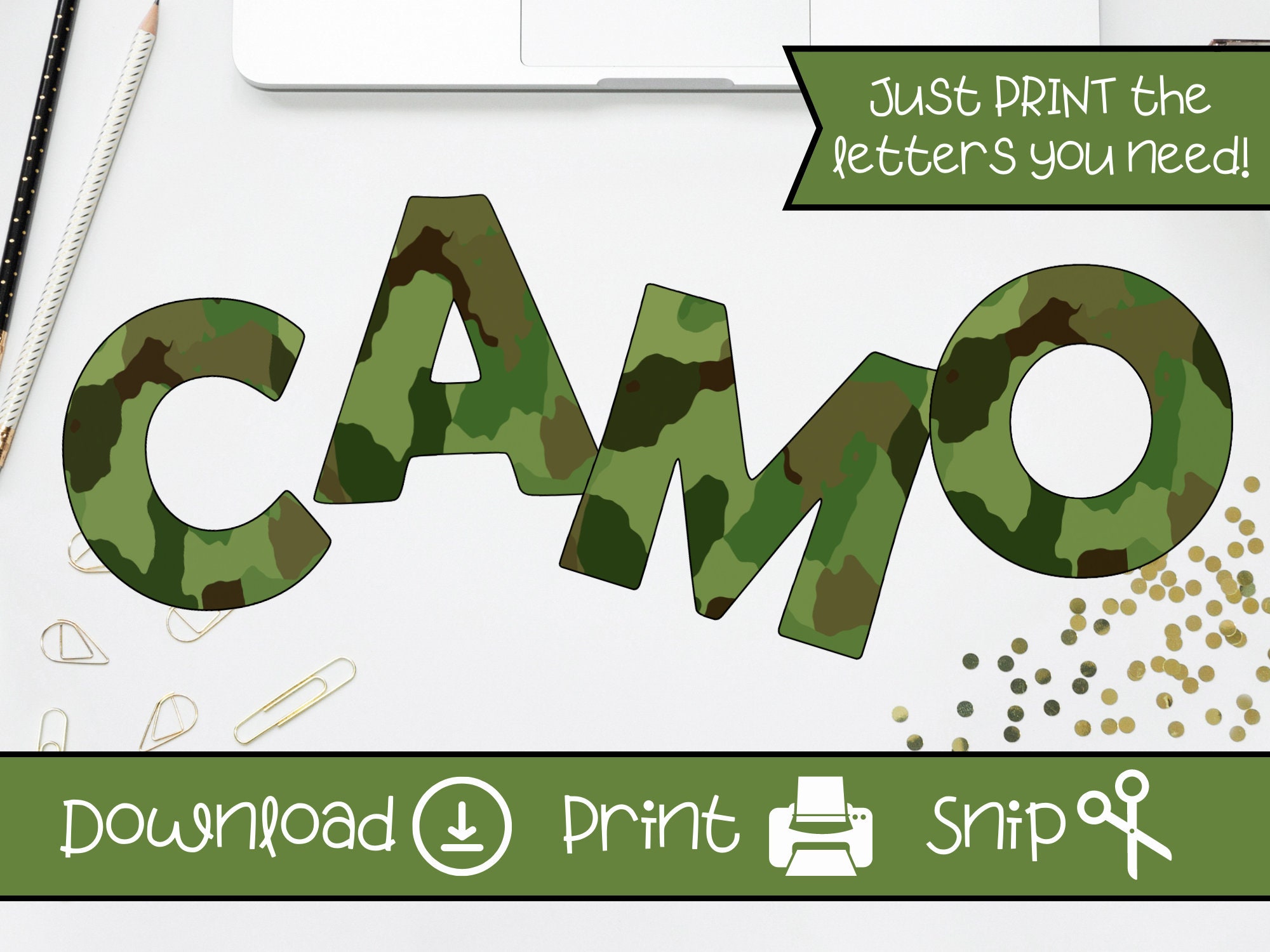 Green Camouflage Bulletin Board Letters Printable 5 Inch - Etsy