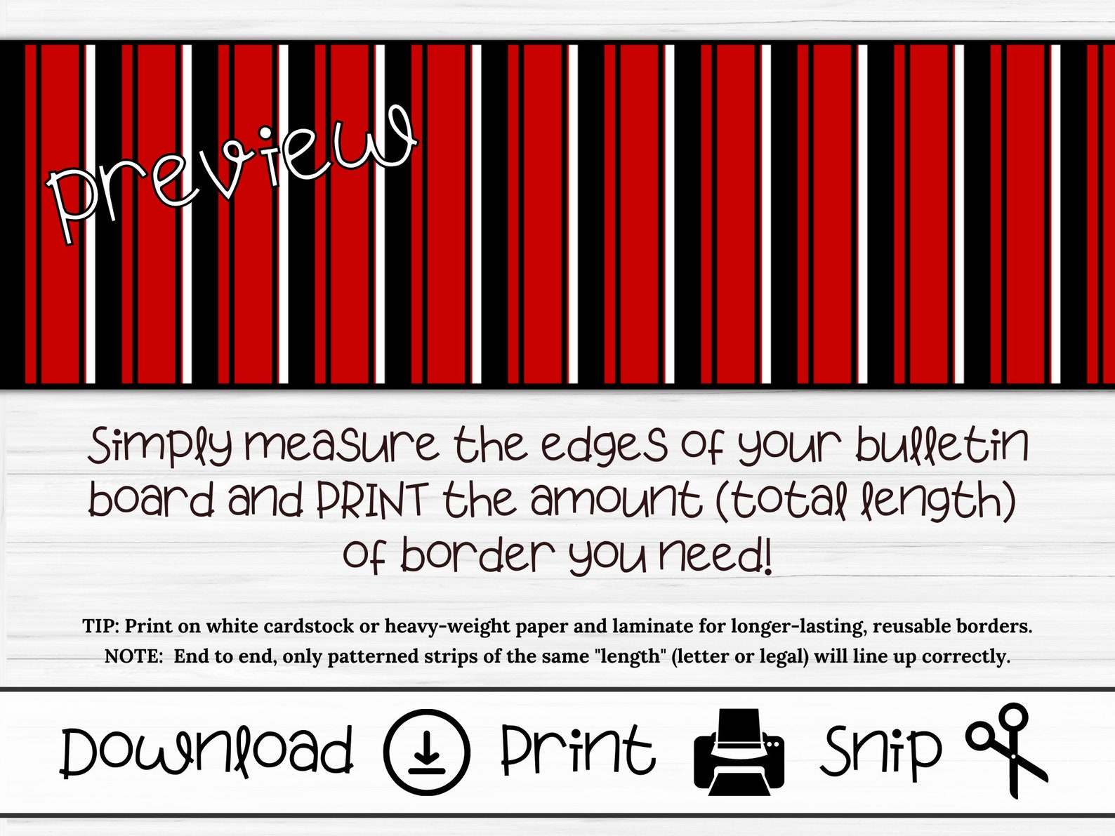 Bulletin Board Border Strips Red Black & White Striped Trim - Etsy
