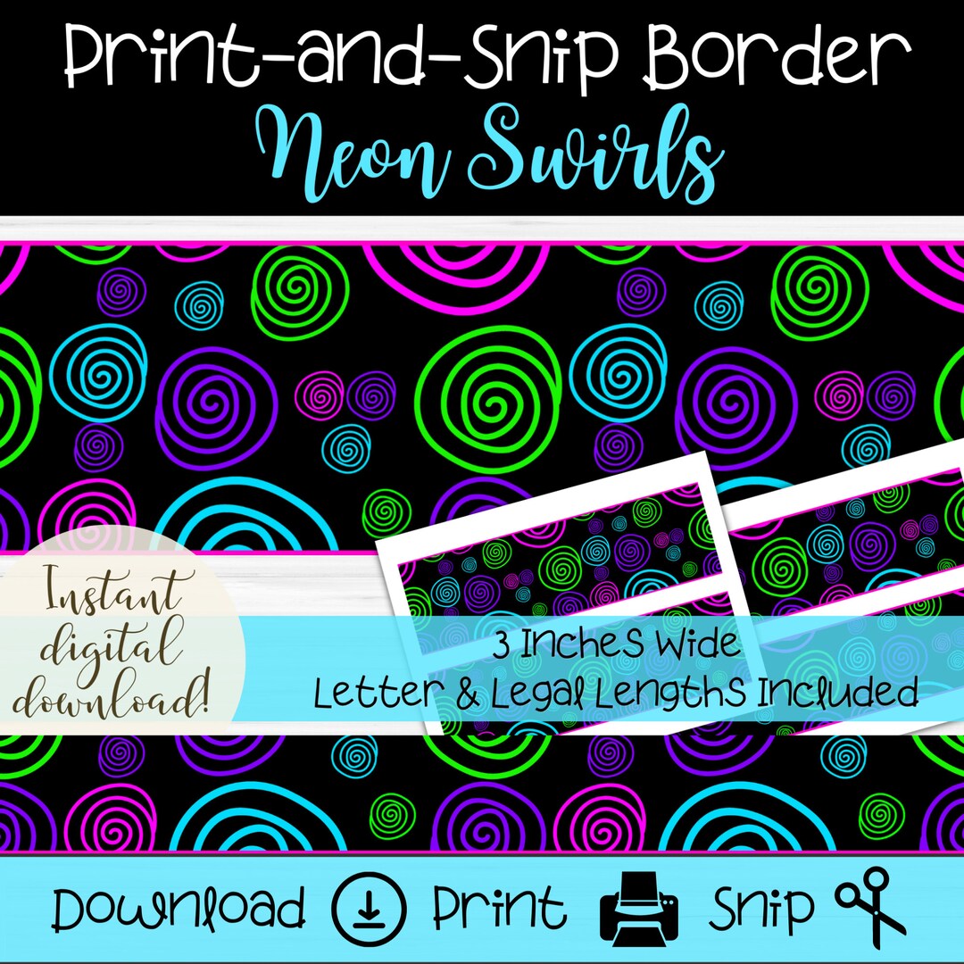 Printable Neon Swirls Pattern Bulletin Board Border for Classroom ...