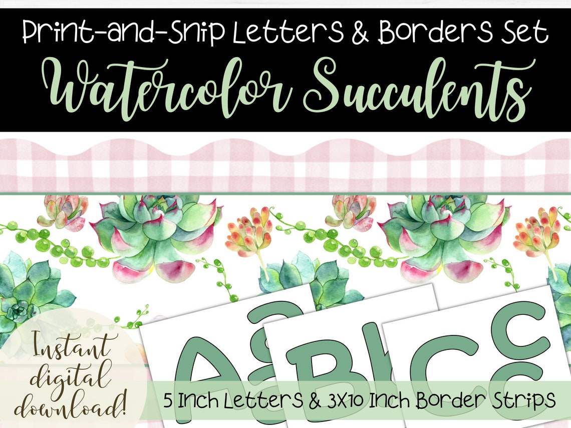 Classroom Bulletin Board Borders and Letters Watercolor Succulent ...