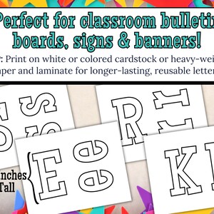 Bulletin Board Letter Set | Black Ink Outline | 5 Inch Printable Block ...