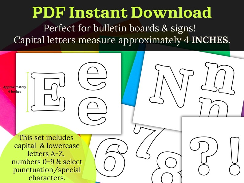 Printable Bulletin Board Letters | 4-inch Black Outline (digital ...