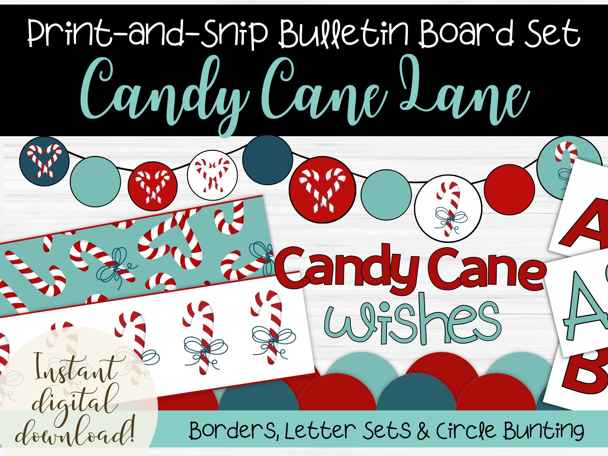 Candy Cane Bulletin Board Set Printable Christmas Borders & Bunting ...