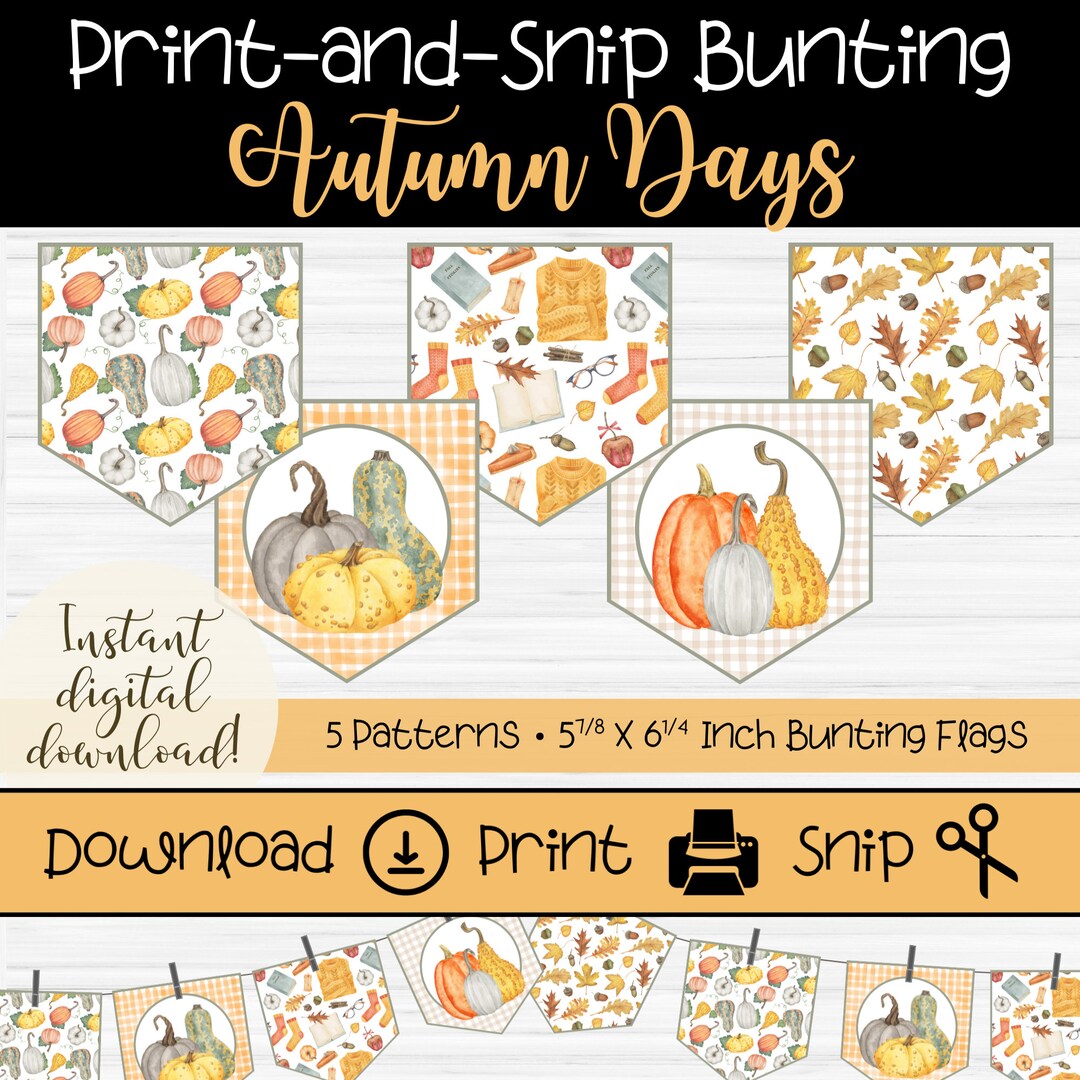 Autumn Days Bunting Banner Flags | Fall Party Flags | Printable Bunting ...