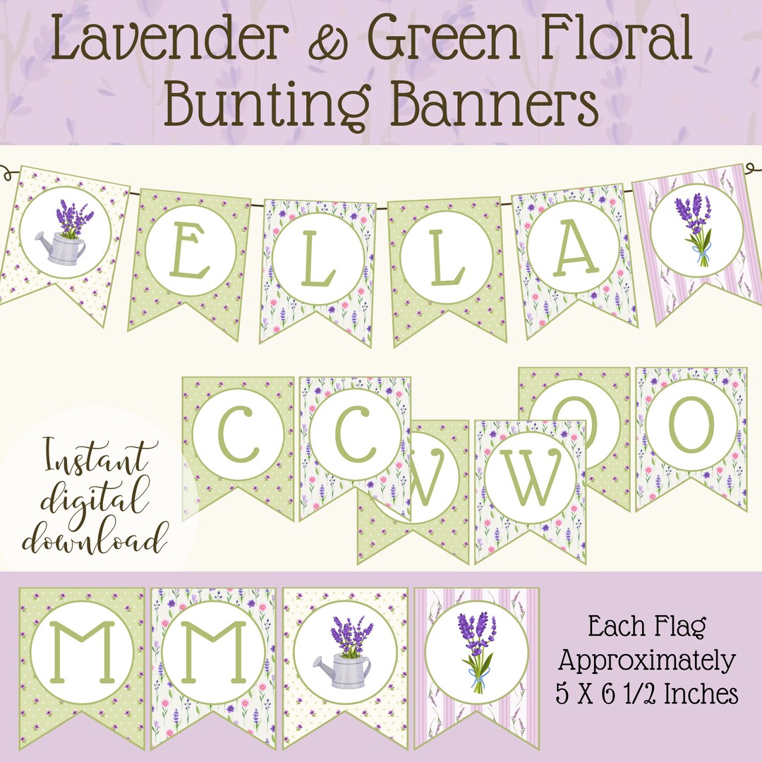 Lavender Floral Bunting Banner: DIY Party Garland (digital Download) - Etsy