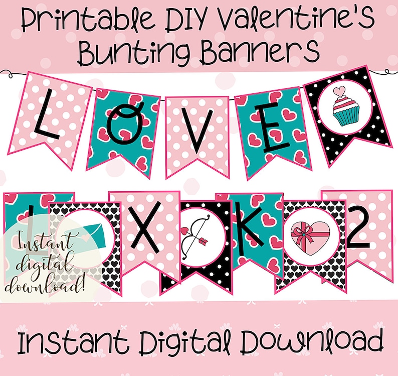 Printable Valentine's Day Bunting Flags February Parties - Etsy