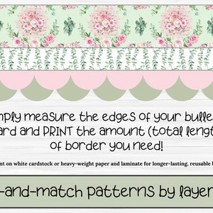 Vintage Floral Bulletin Board Border Strips Printable Shabby Chic-style ...