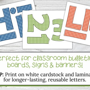 Gingham Bulletin Board Letter Sets | Country Theme | Printable 5 Inch ...