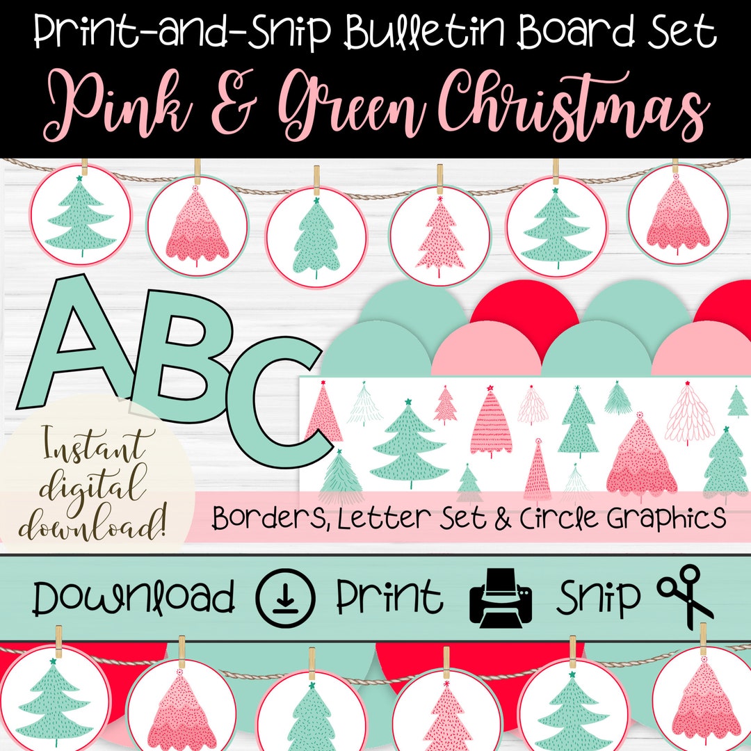 Christmas Bulletin Board Set | Printable Holiday Borders & Big Green ...