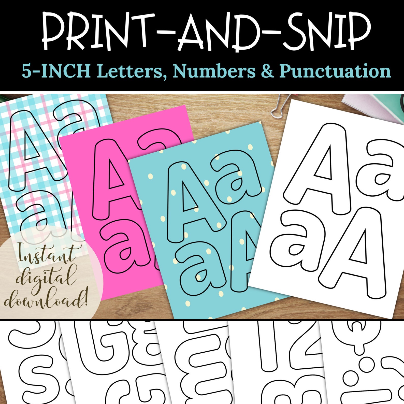 Printable Bulletin Board Letters and Numbers: 5-inch Black Outline (PDF ...