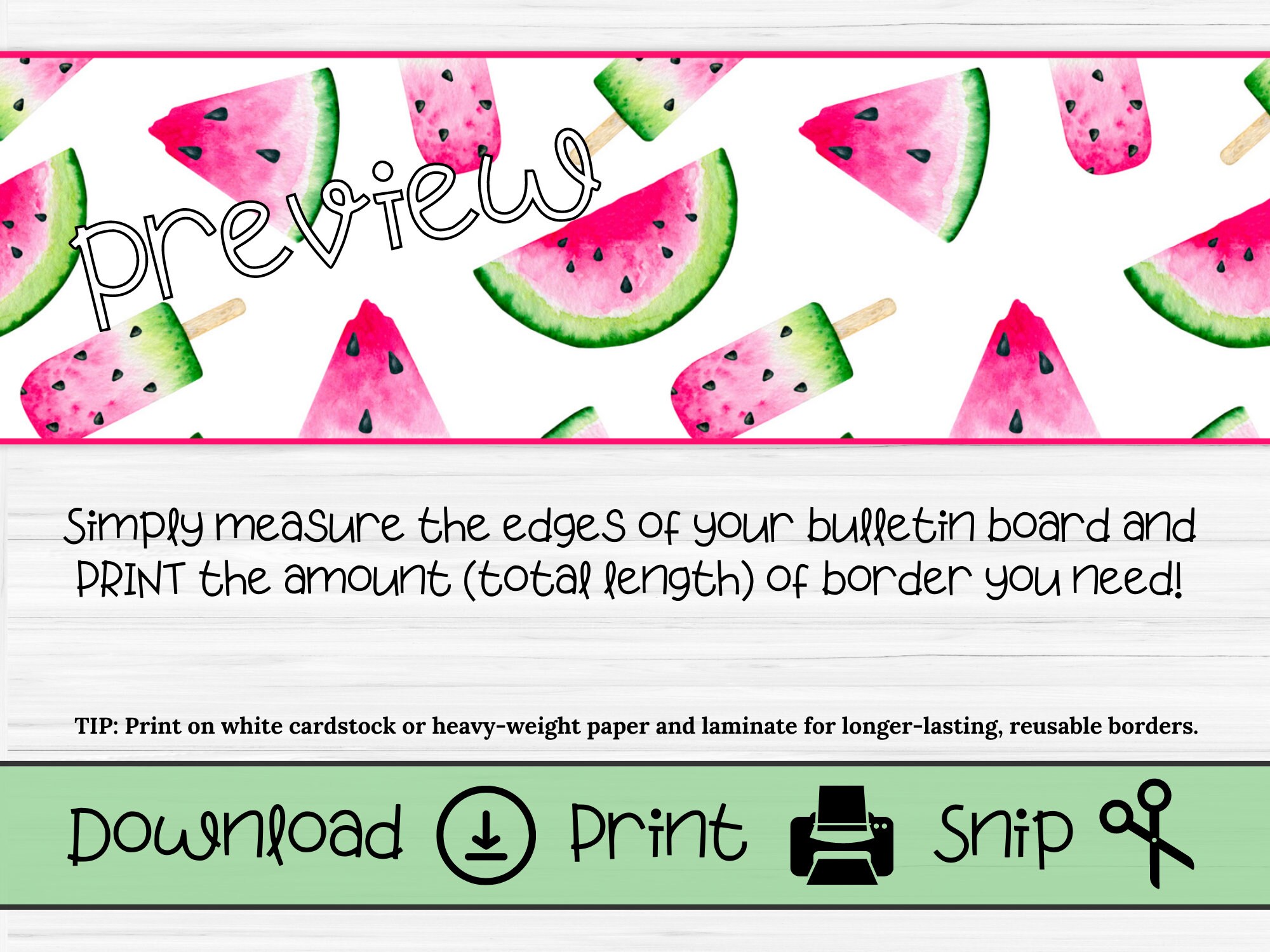 Watermelon Bulletin Board Set Printable Letters, Bunting Flags & Border ...