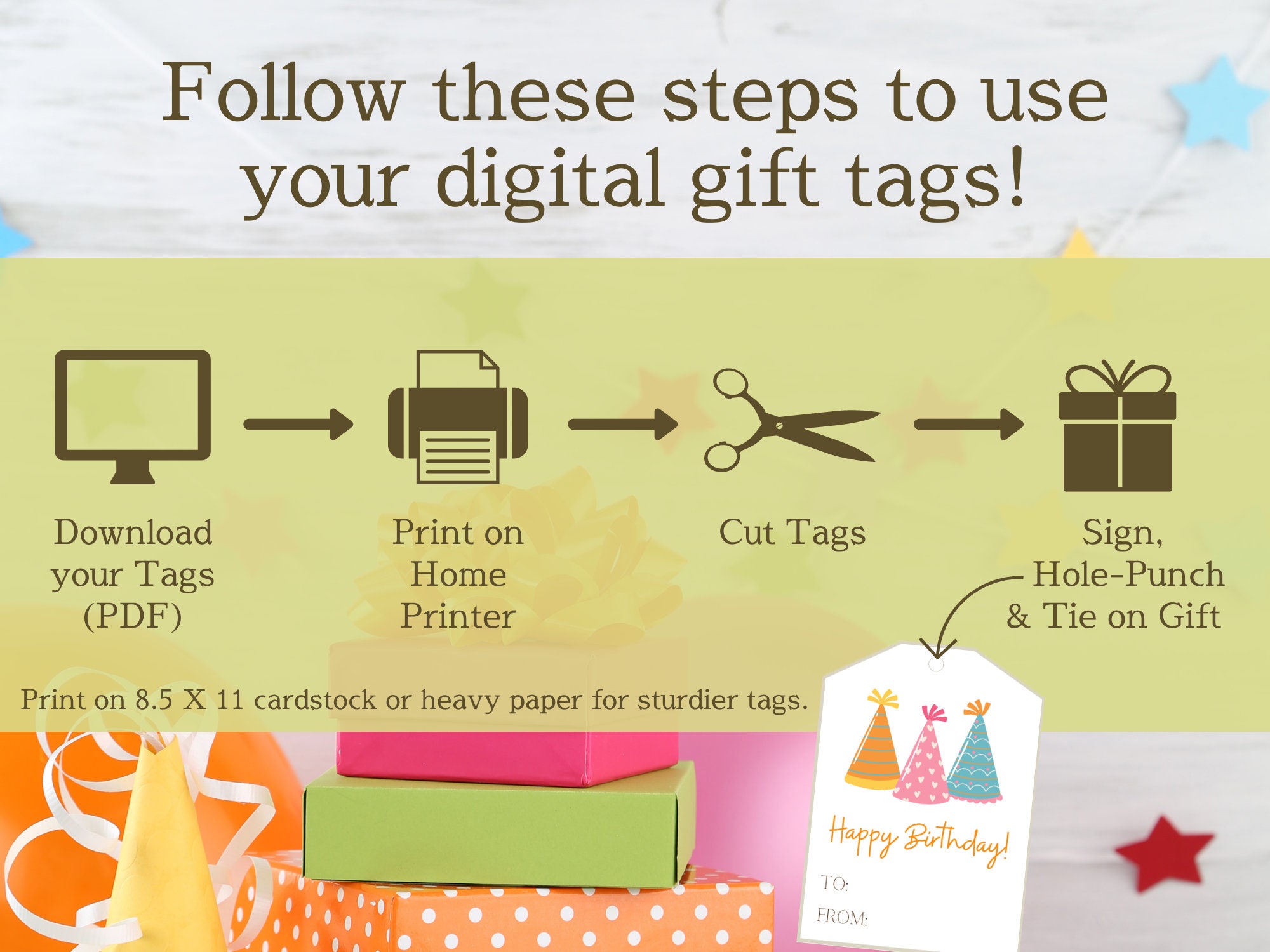 Printable Birthday Gift Tags: Colorful Celebration Designs (PDF) - Etsy
