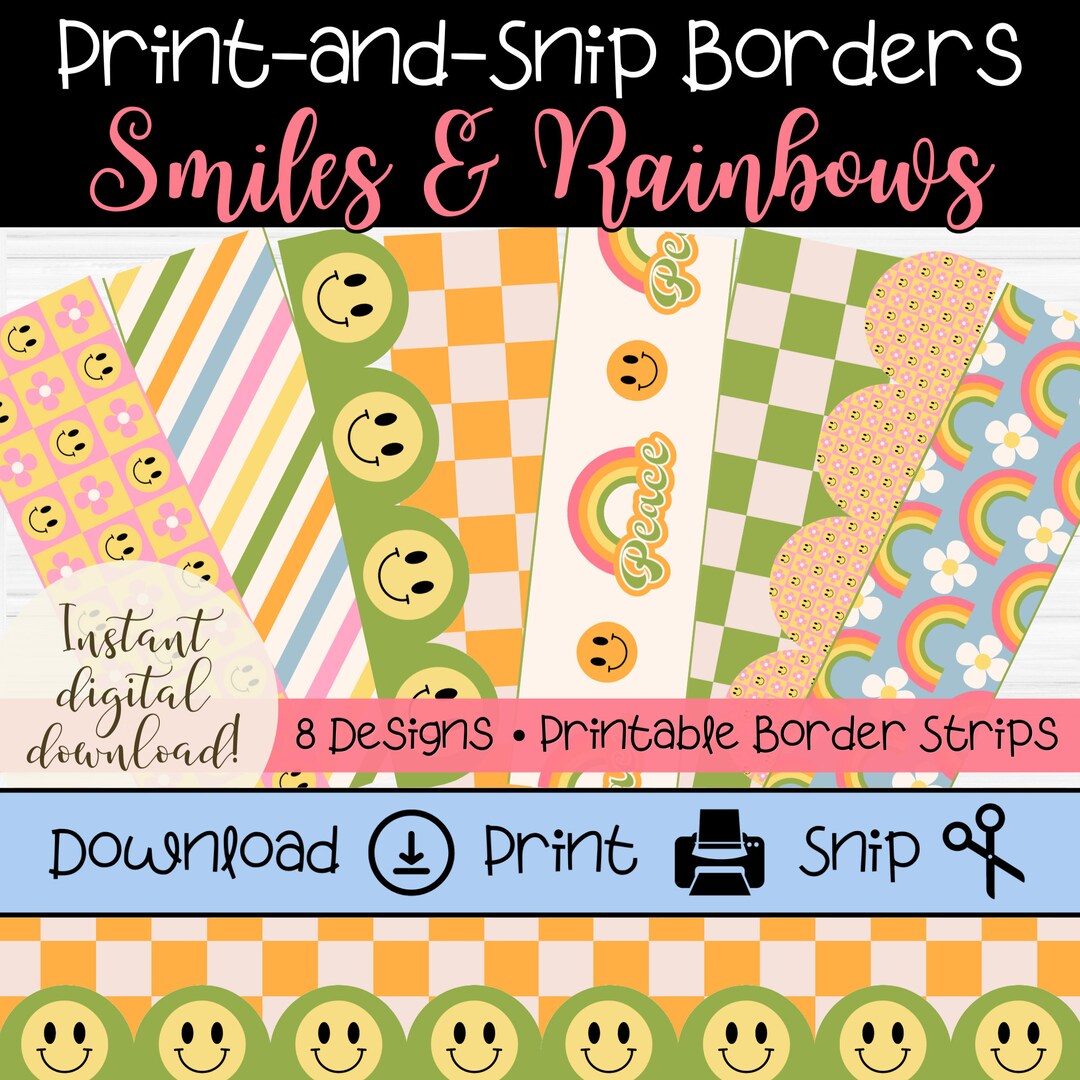 Classroom Borders | Retro Rainbows, Smiley Faces, Checkered Pattern ...
