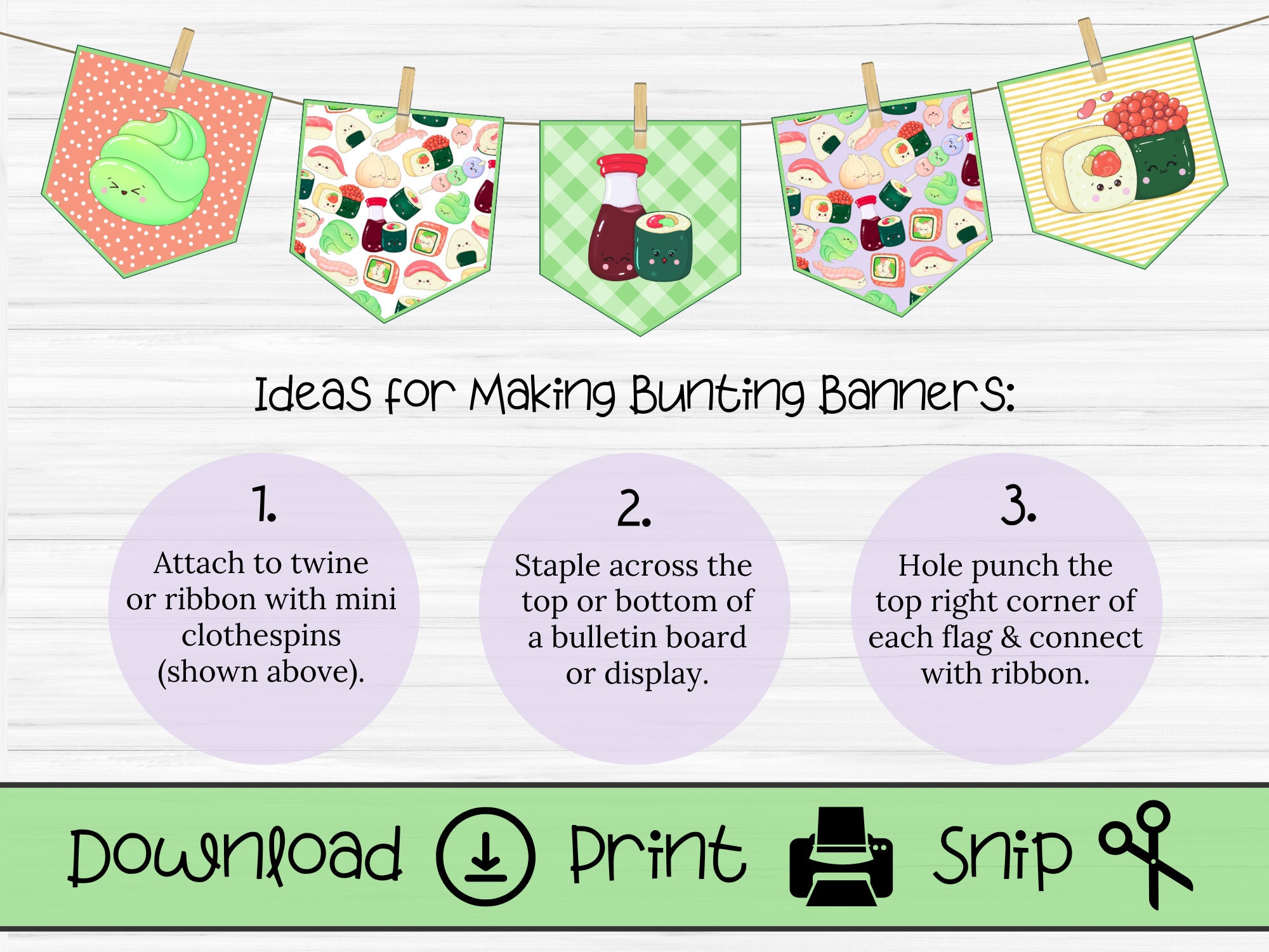 Sushi Friends Bulletin Board Set Printable Sushi Borders - Etsy