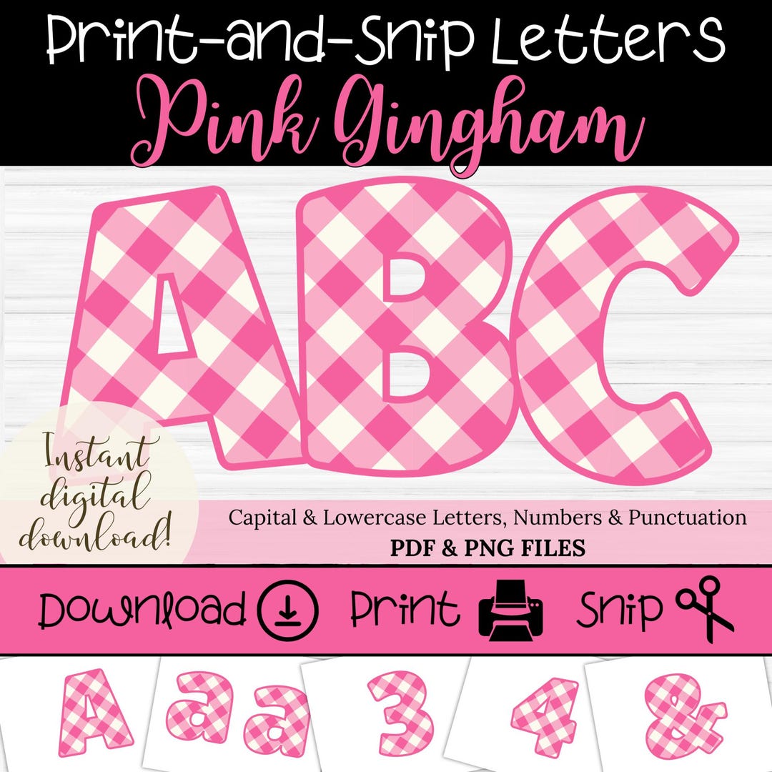 Pink Gingham Letters: Printable Bulletin Board Letter Set (PDF & PNG ...