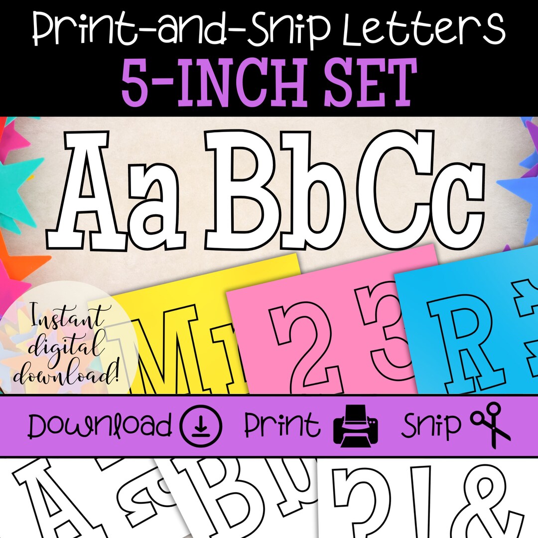 Bulletin Board Letter Set | Black Ink Outline | 5 Inch Printable Block ...