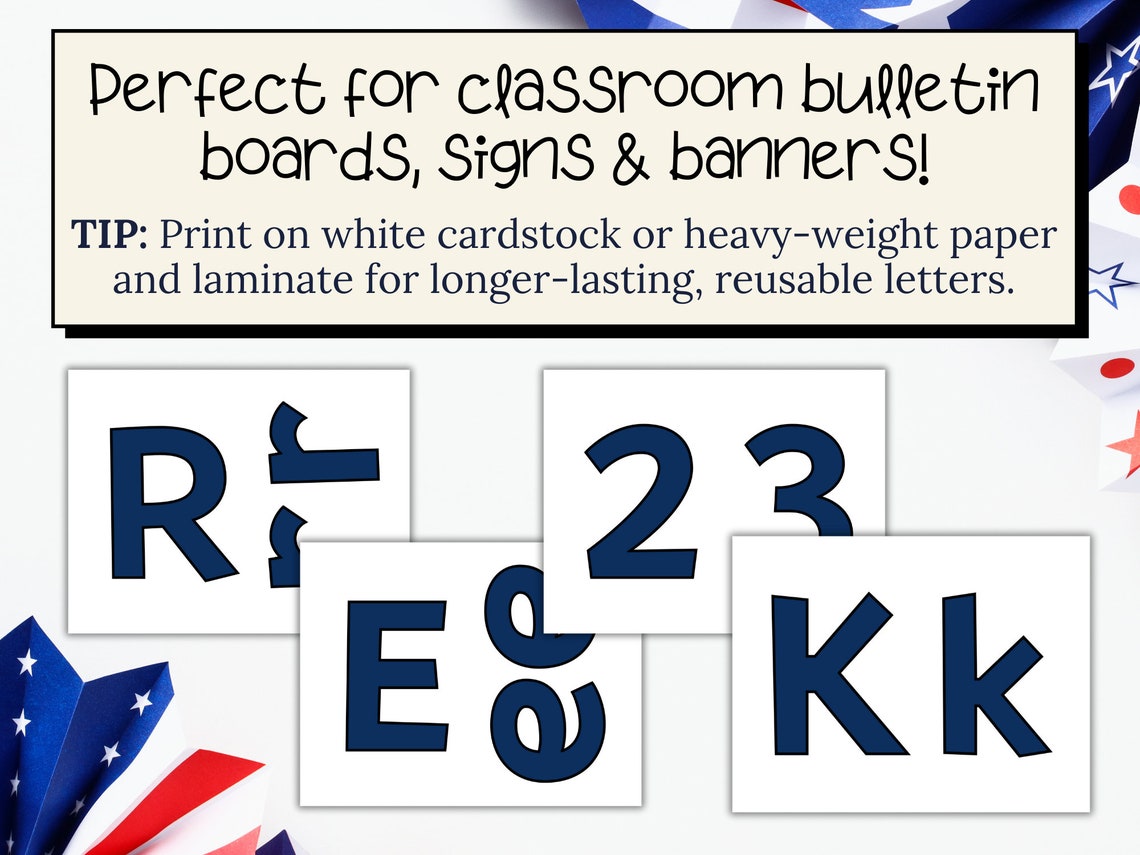 Navy Blue Letter Set, Printable Bulletin Board & Sign Letters, Dark ...