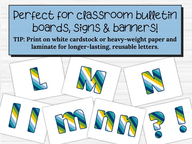 Striped Letters for Classroom Bulletin Board: Preppy Coastal Theme (PDF ...
