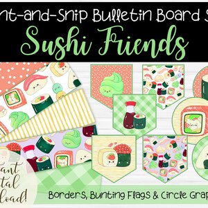 Sushi Friends Bulletin Board Set | Printable Sushi Borders | Bunting ...