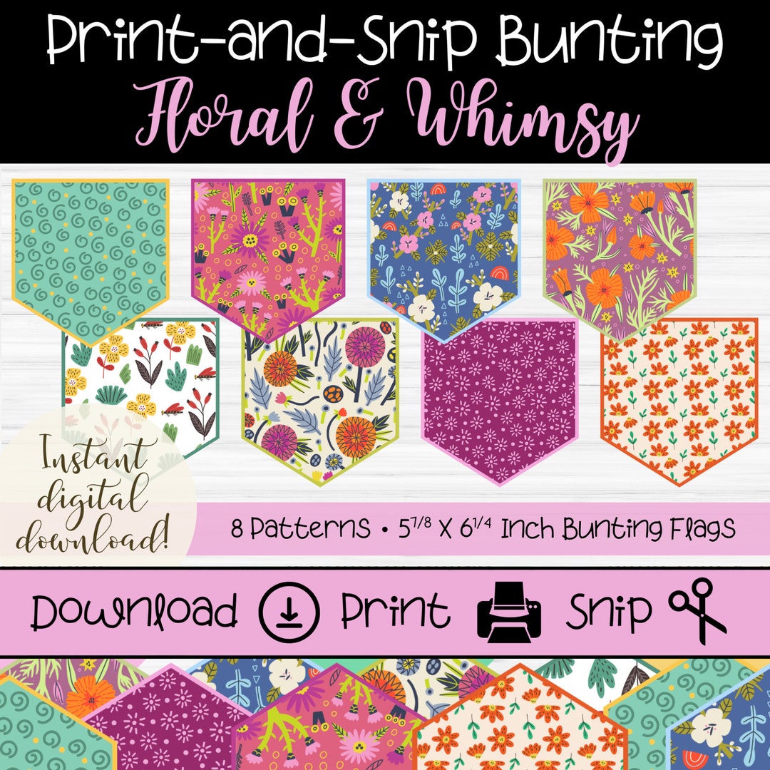 Floral Whimsy Bunting Banner Flags DIY Classroom & Party Bunting Banner ...