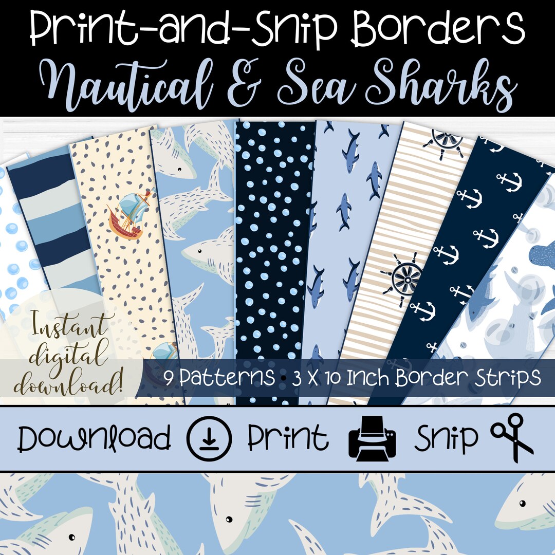 Nautical Bulletin Board Border Strips | Printable Shark Borders | Trim ...