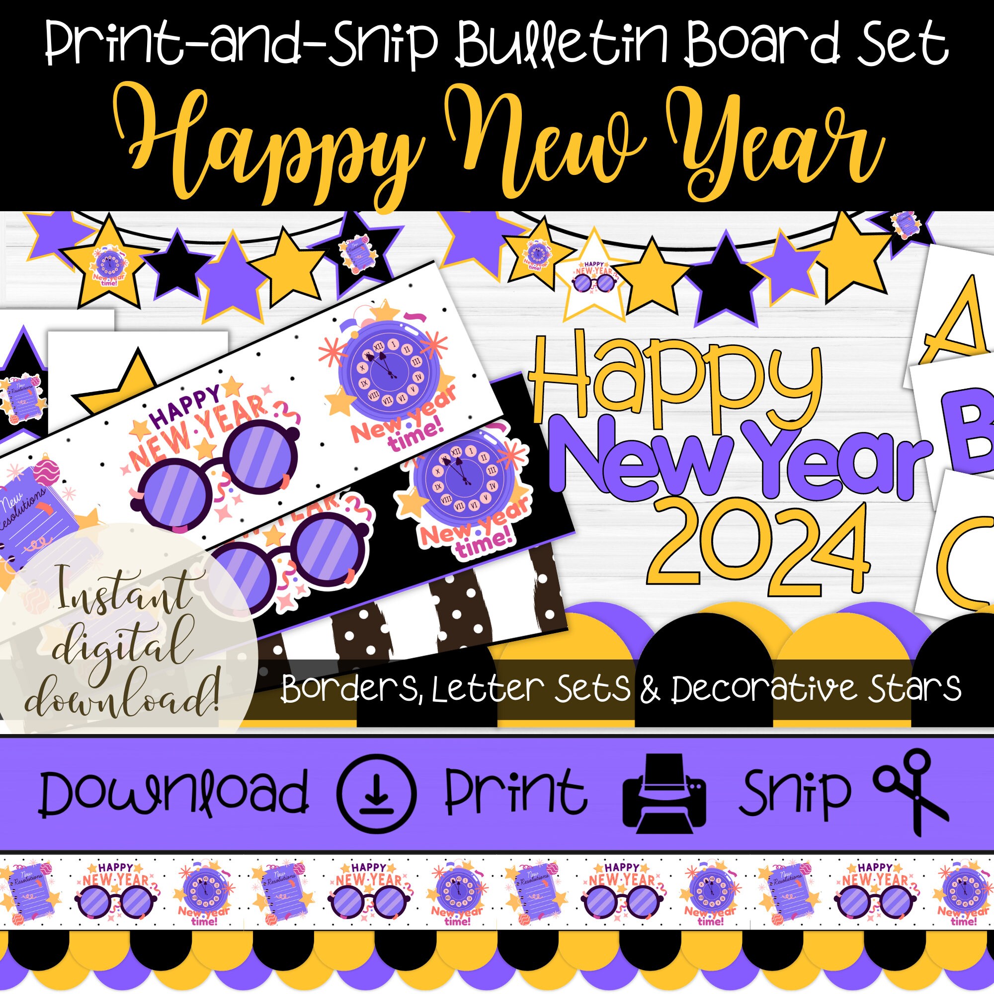 Happy New Year Bulletin Board Theme Set Printable Bulletin Board ...