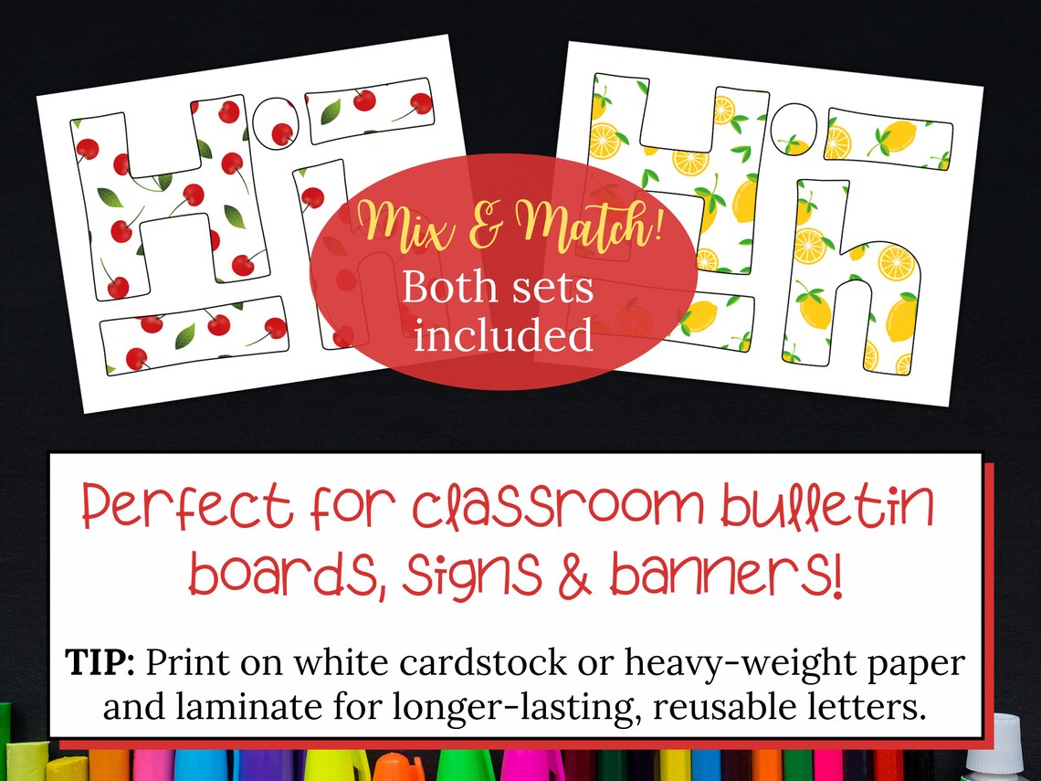 Printable Cherry and Lemon Bulletin Board Letters for School | Etsy