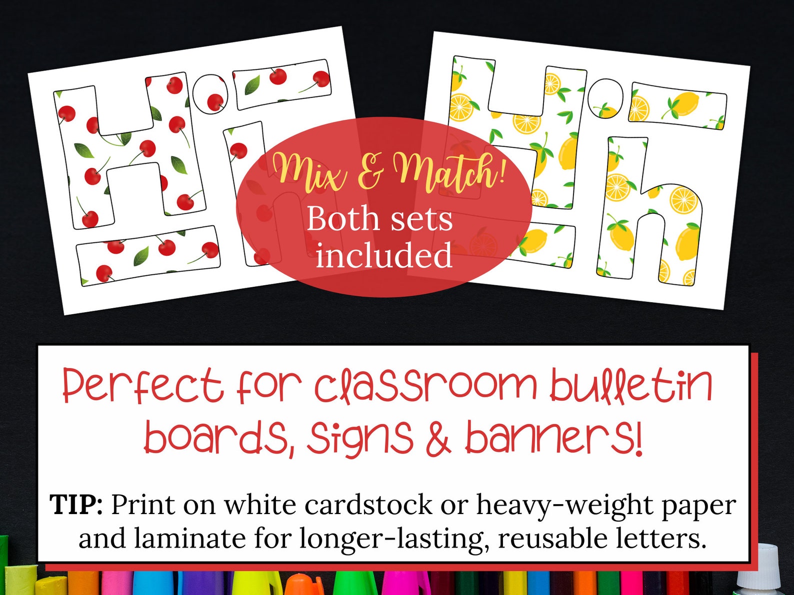 Printable Cherry and Lemon Bulletin Board Letters for School - Etsy