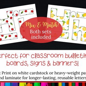 Printable Cherry and Lemon Bulletin Board Letters for School Classroom ...
