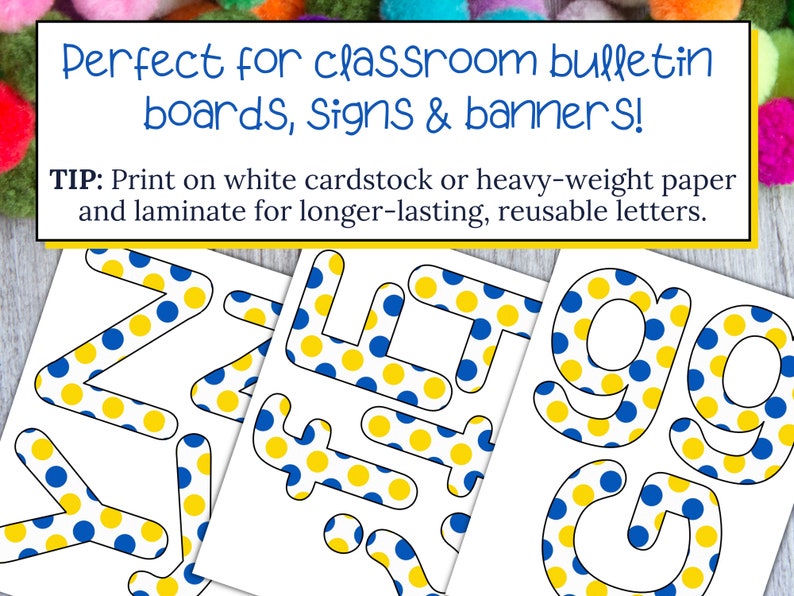 Printable Bulletin Board Letters in Blue and Yellow Polka Dot - Etsy