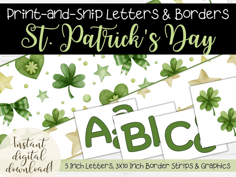 Printable St. Patrick's Day Bulletin Board Set for Teachers, Green 5 ...