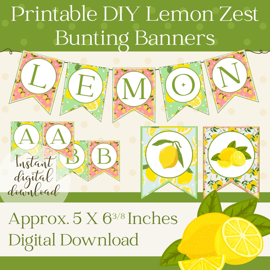 Lemon Bunting Flags | Printable Party Letters | Italian Summer Theme ...