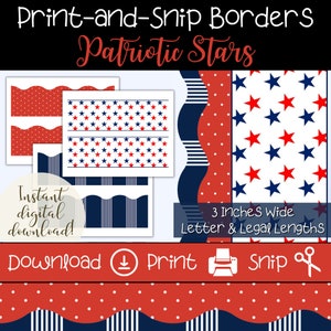 Patriotic Stars Printable Border for Bulletin Boards, Trim for DIY ...