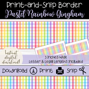 Bulletin Board Border in Pastel Rainbow Gingham, Printable Trim for ...