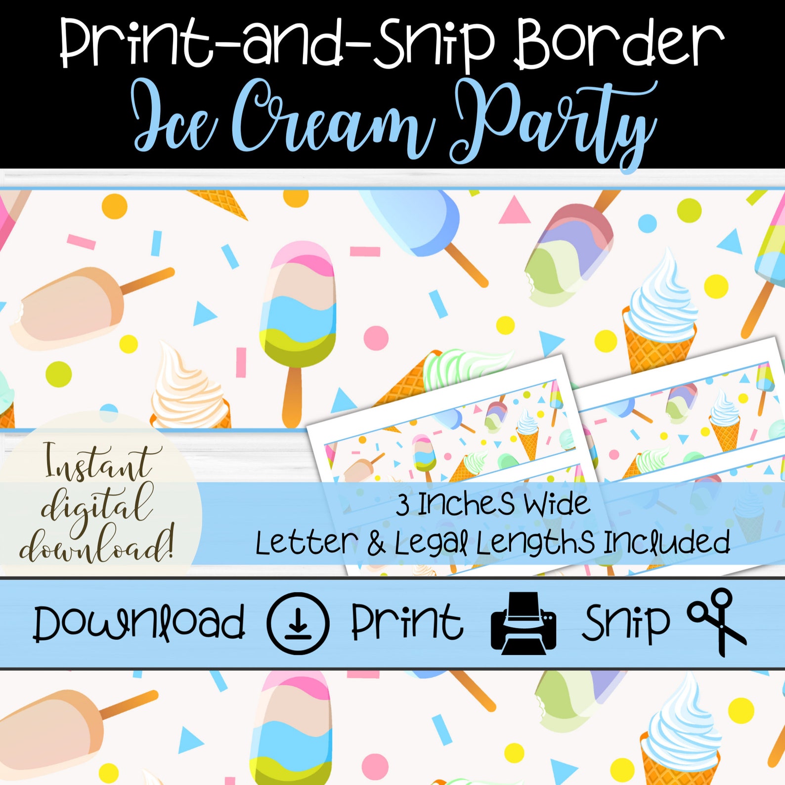 Ice Cream Party Bulletin Board Border Strips Printable Trim - Etsy