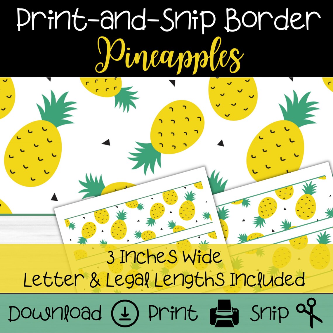 Yellow Pineapples Bulletin Board Border Printable Trim for - Etsy