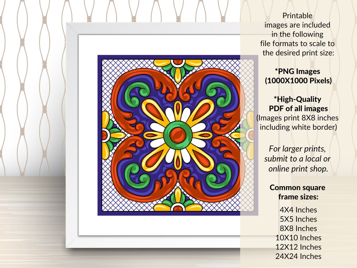 Mexican Talavera Tiles Digital Prints Brightly Colored Spanish Tile ...