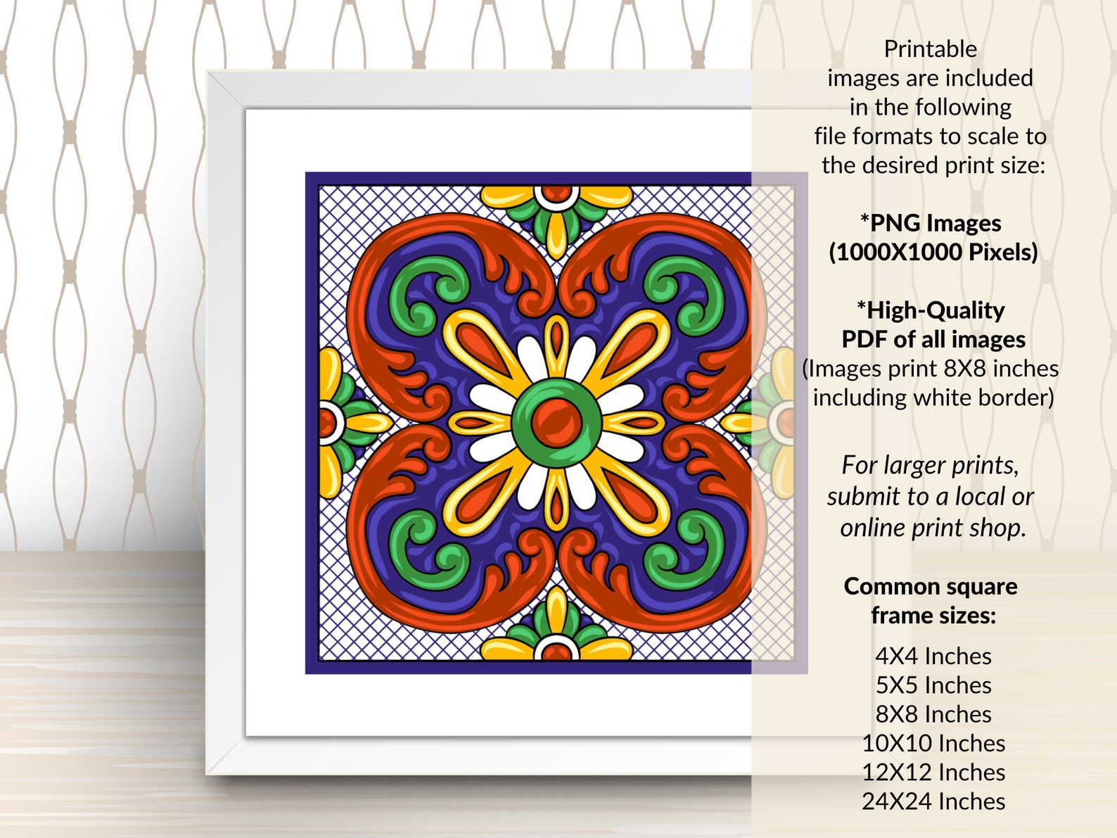 Mexican Talavera Tiles Digital Prints Brightly Colored Spanish Tile ...
