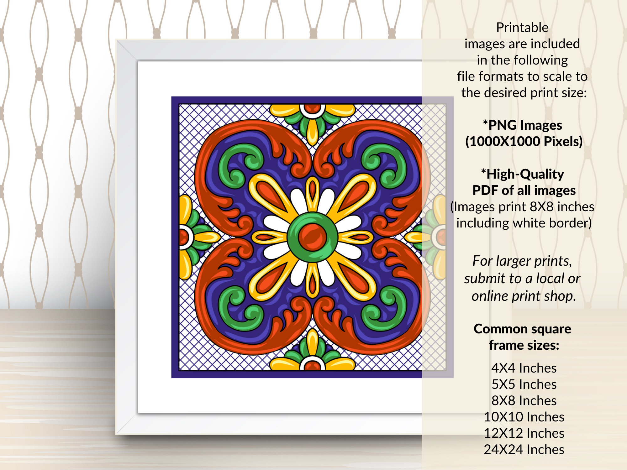 Mexican Talavera Tiles Digital Prints Brightly Colored Spanish Tile ...