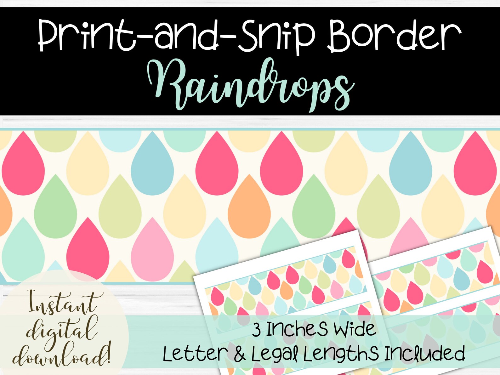 Printable Bulletin Board Border in Pastel Raindrops Pattern for School ...