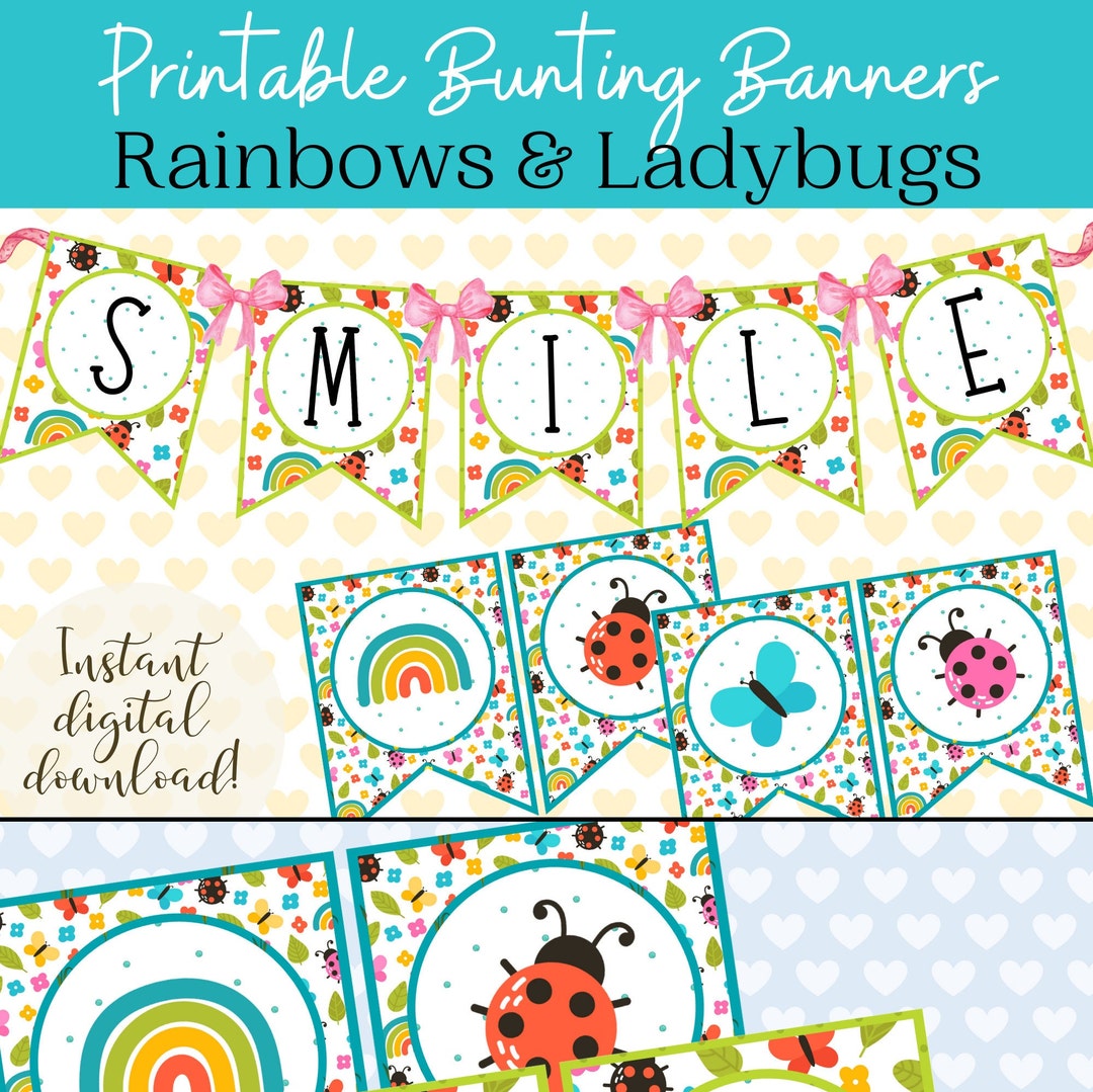 Spring Bunting Banner Flags, Printable Party Banner, Ladybug ...