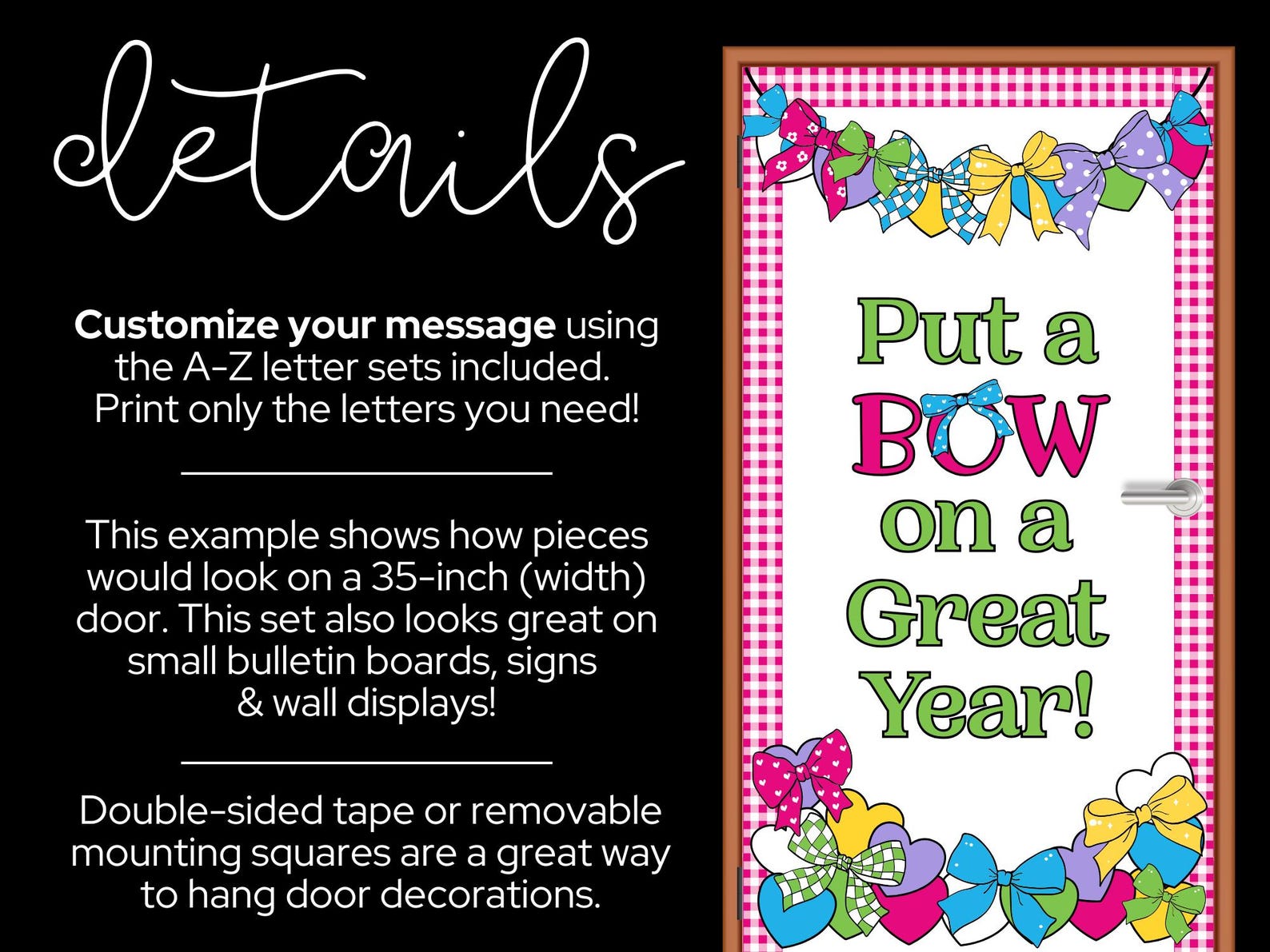 Classroom Door Decor Set | Trendy Bow Theme | Colorful Hearts | End of ...